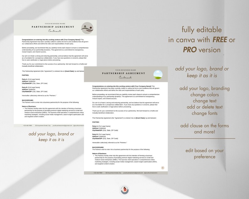 Partnership Agreement Contract Partnership Agreement Business ...