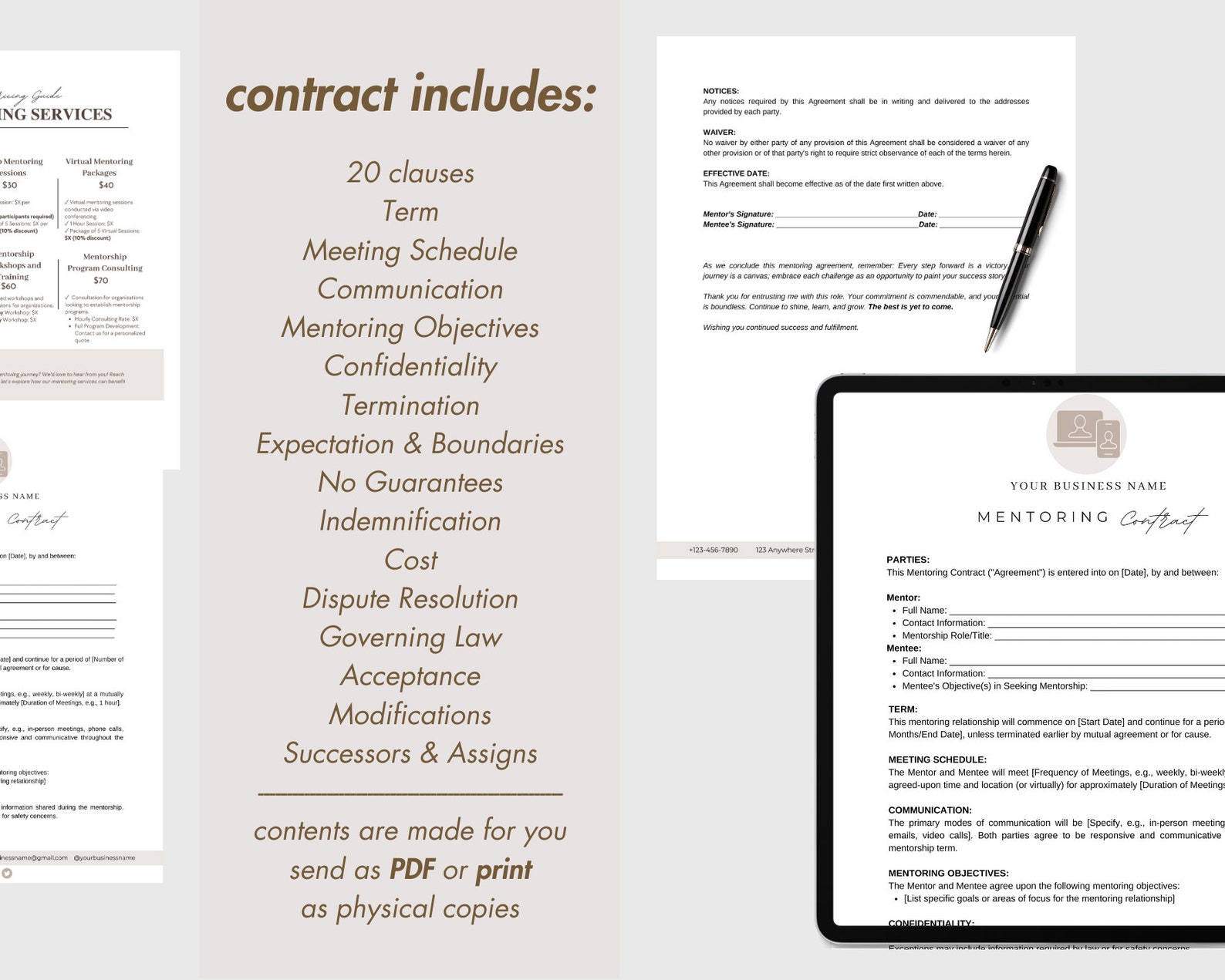 Editable Mentor Contract Template: Mentorship Services Agreement ...
