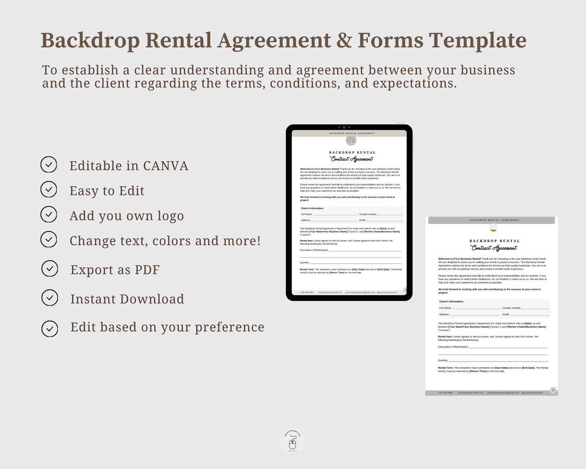 Backdrop Rental Agreement Template, Flower Wall Rental Contract, Event ...