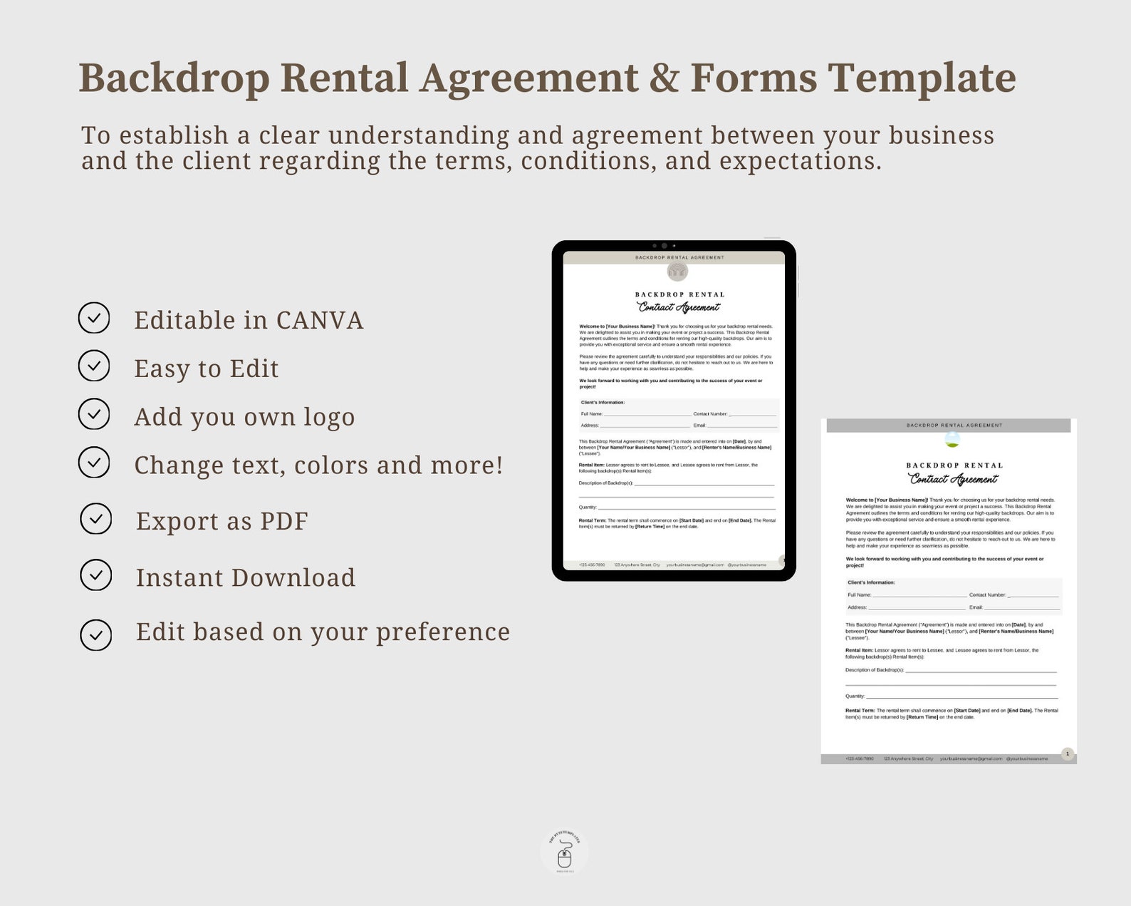 Backdrop Rental Agreement Template, Flower Wall Rental Contract, Event ...