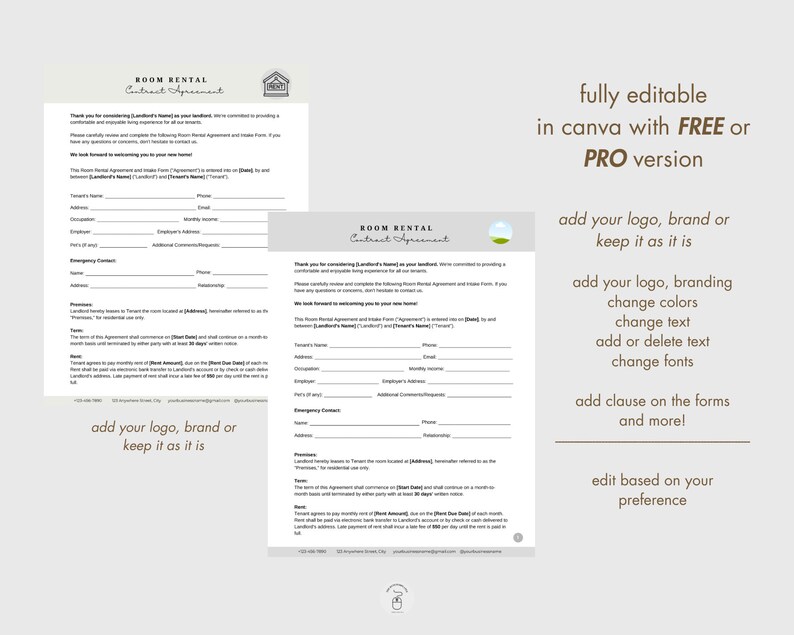 Room Rental Agreement Form Contract Template, Room Rental Contract ...