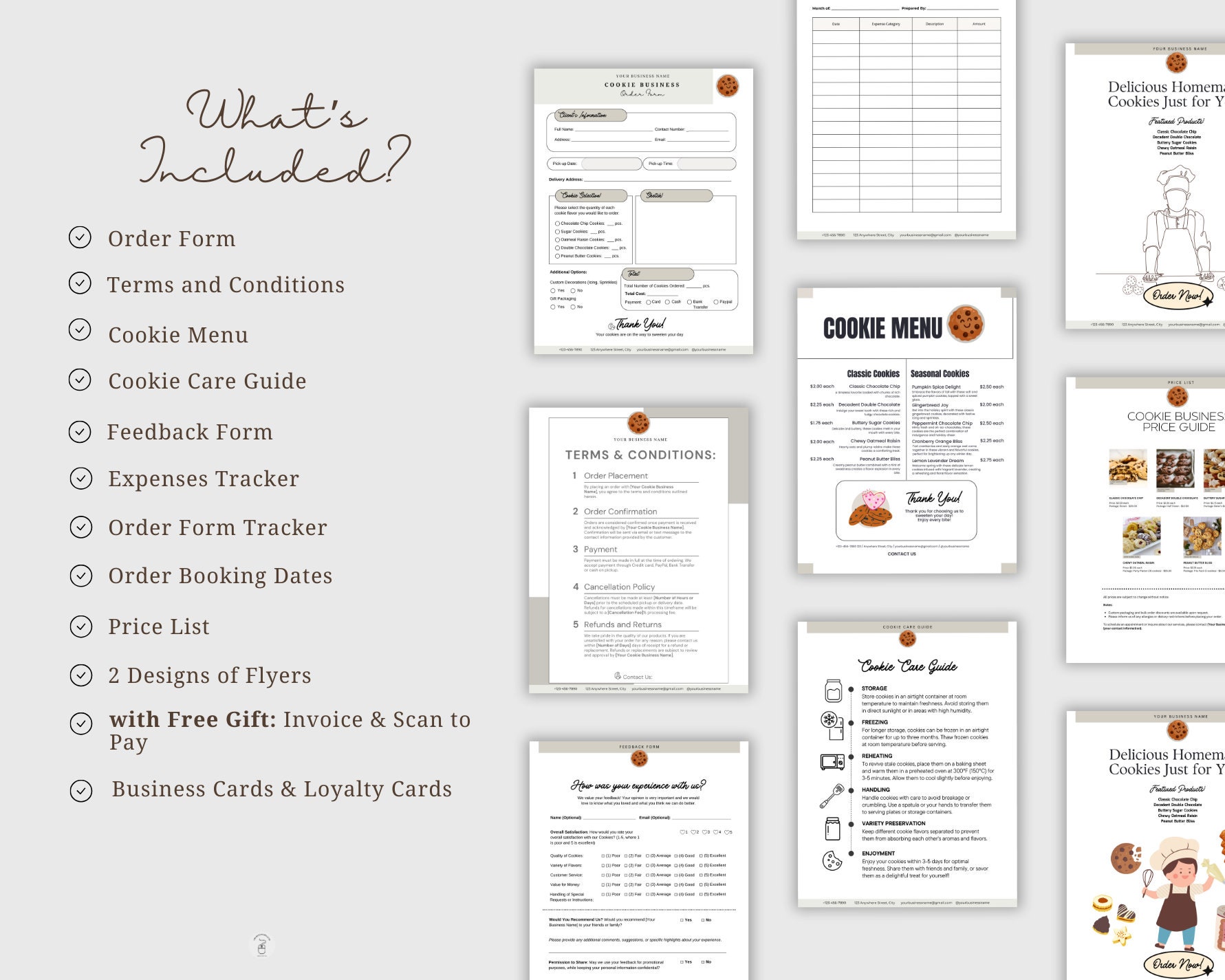 Cookie Business Bundle Order Form Care Card Price List, Bakery Order ...