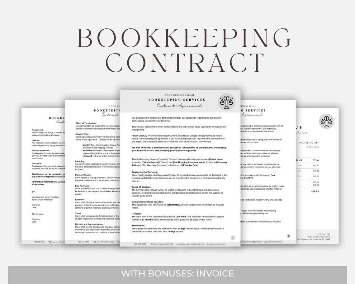 Bookkeeping Contract Template, Bookkeeping Services Agreement Template ...