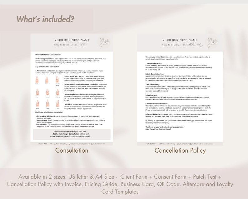 Editable Nail Technician Forms Bundle, Nail Tech Consultation Forms ...