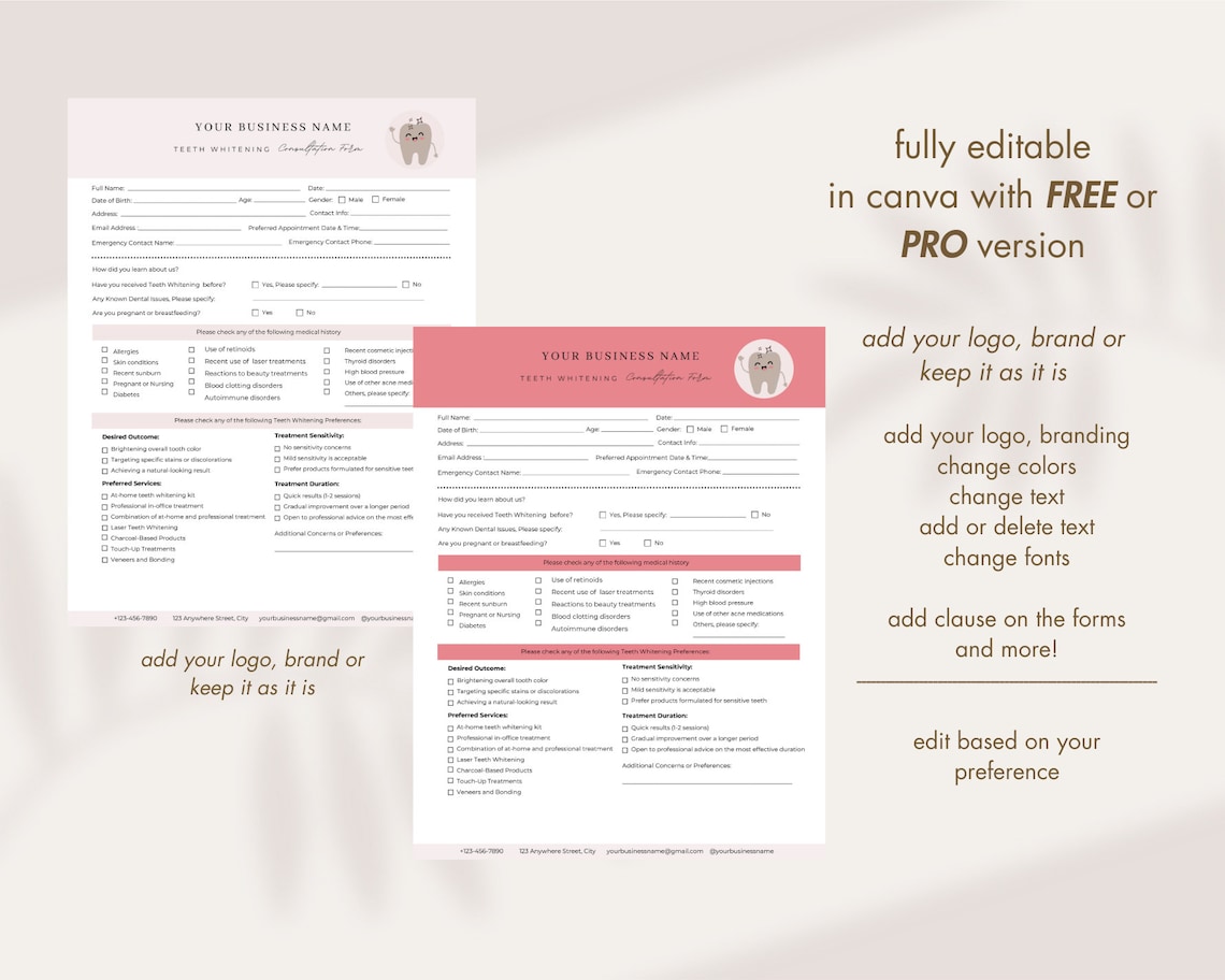 Teeth Whitening Consent Form, Teeth Whitening Forms Bundle, Esthetician ...