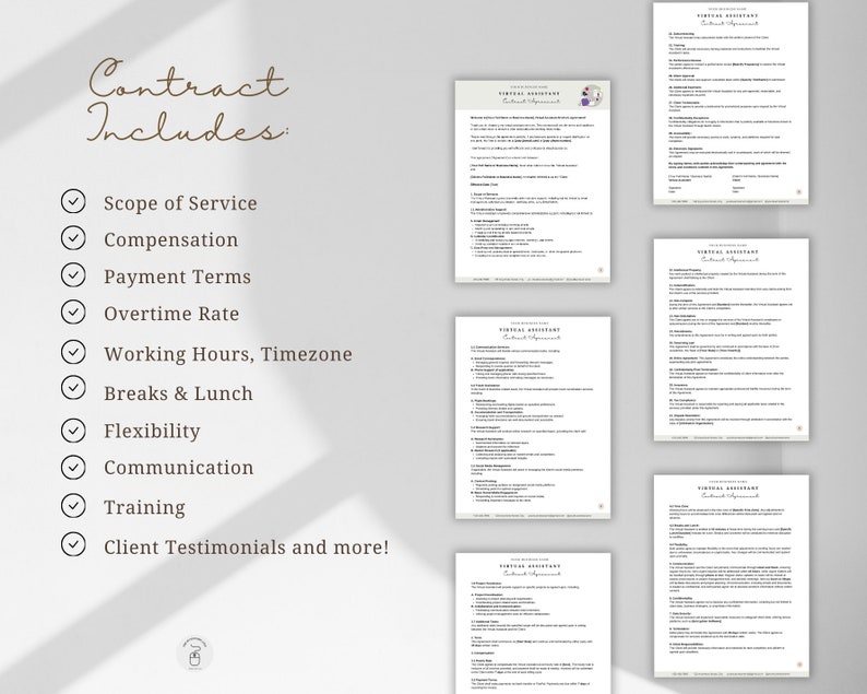 Virtual Assistant Contract Template, 10 Pages DIY Editable, VA Service ...