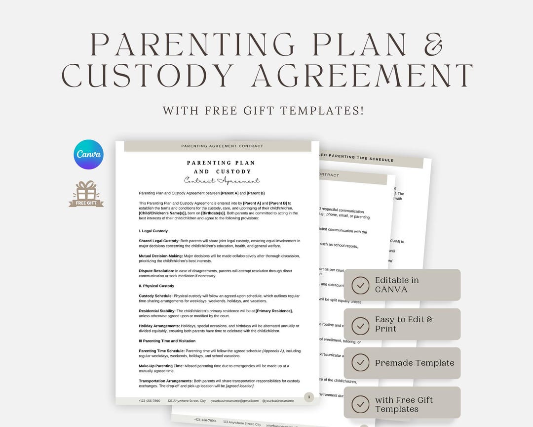 Parenting Plan Template, Editable Parenting Plan Form, Child Custody ...