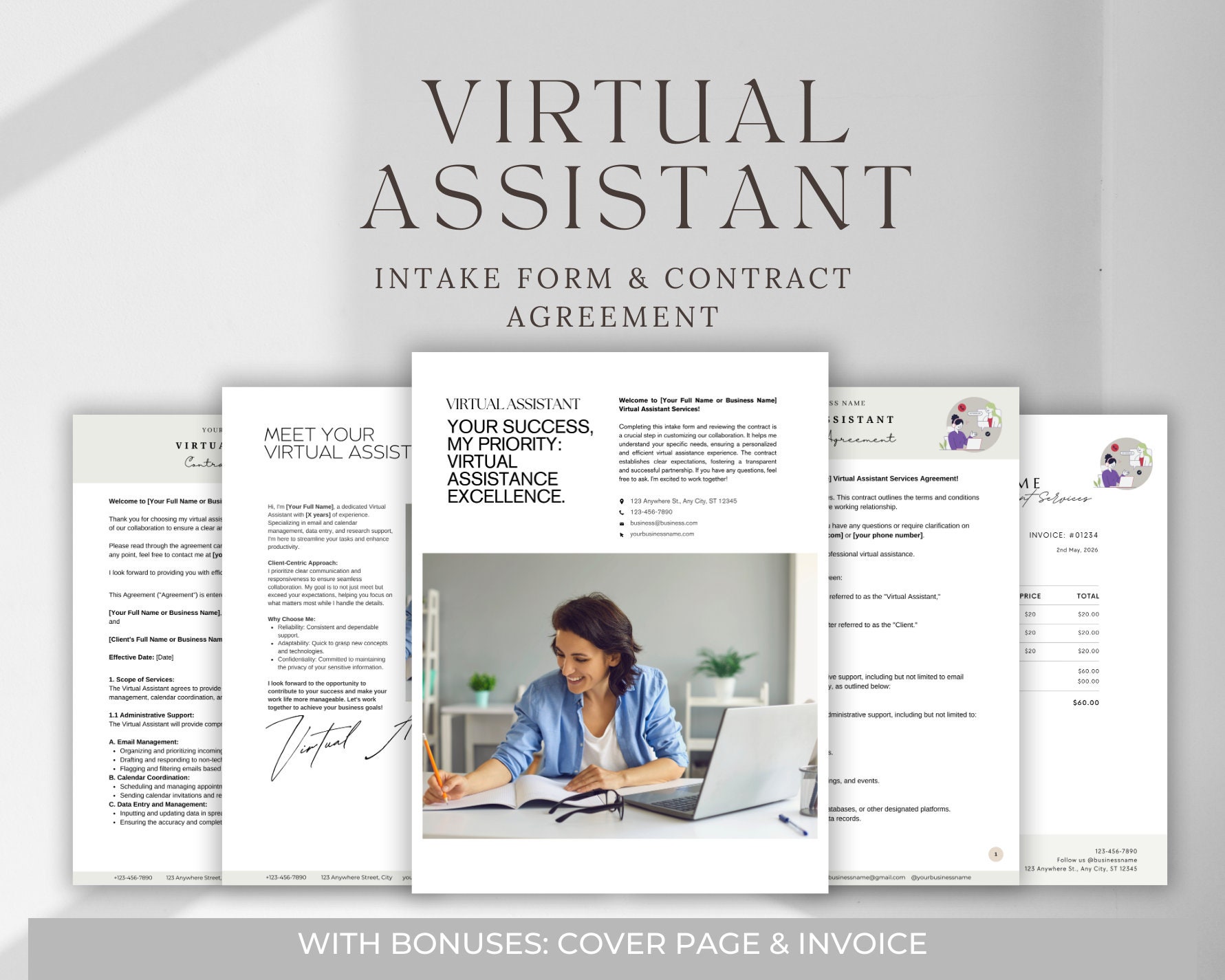 Virtual Assistant Contract Template, 10 Pages DIY Editable, VA Service ...