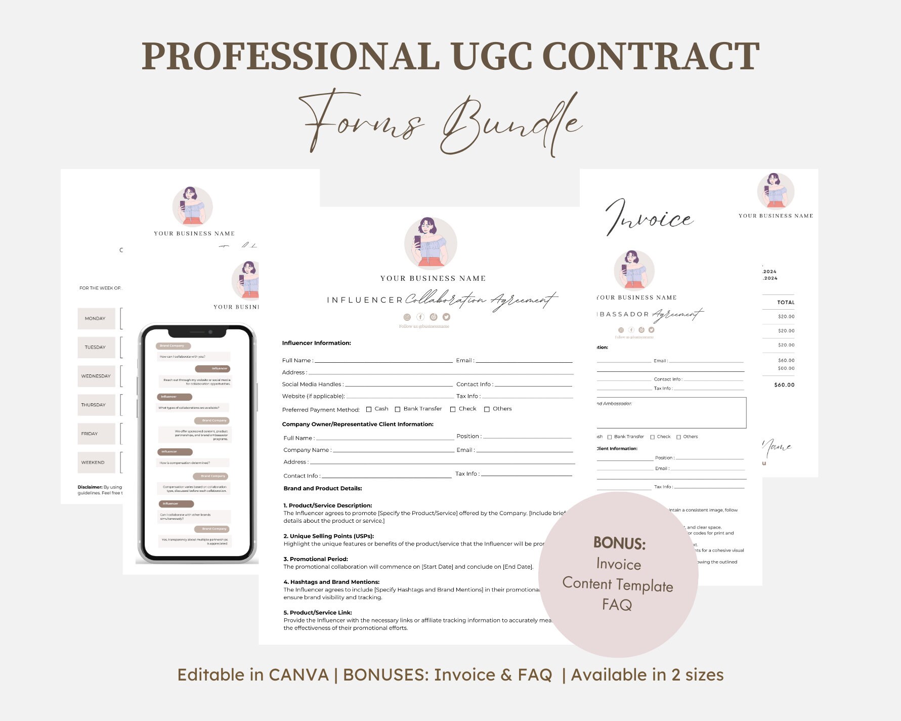UGC Contract Template, Influencer Contract, Content Creation Services ...