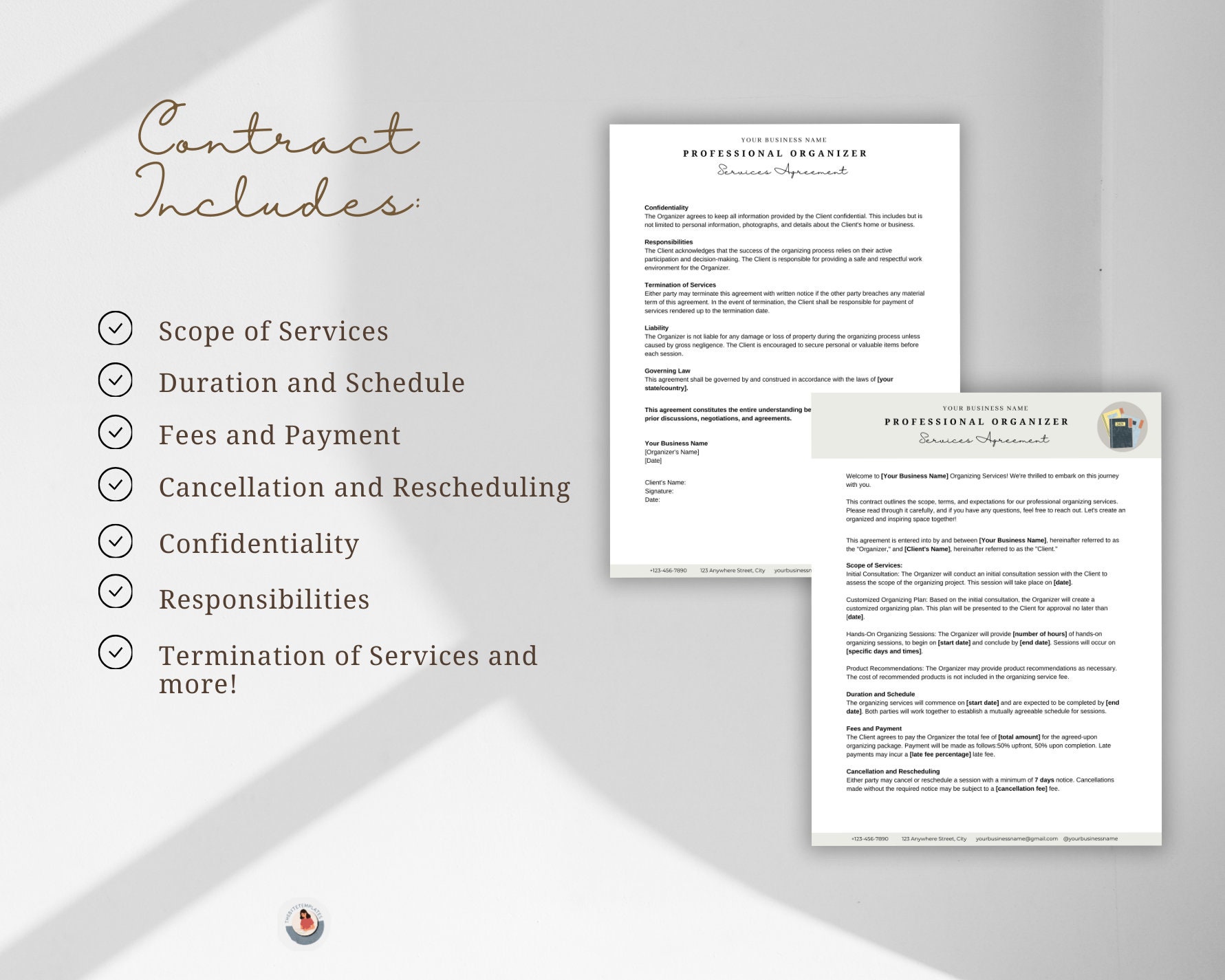 Professional Organizer Contract, Professional Organizer Forms ...