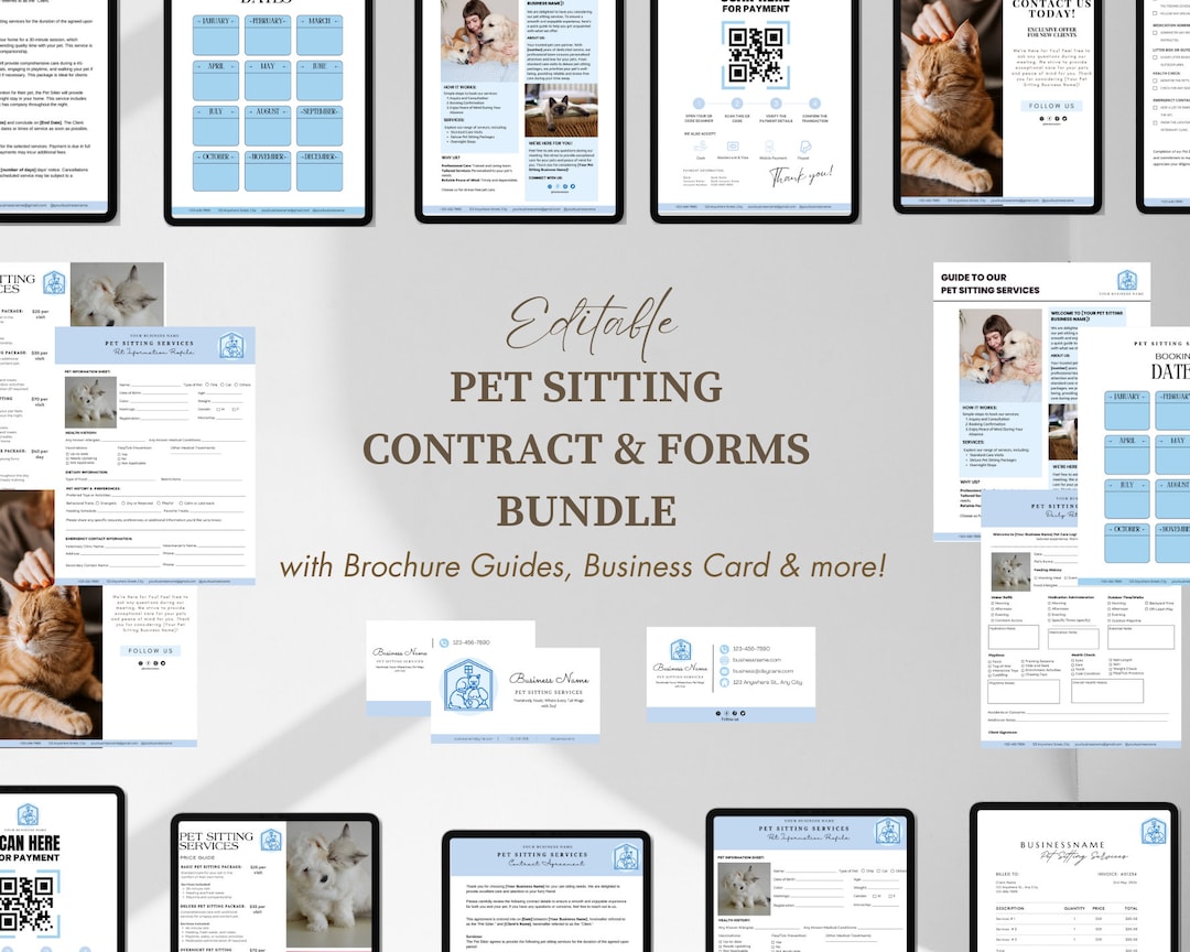 Pet Sitting Forms Bundle, Pet Sitting Service Agreement Contract, Pet ...