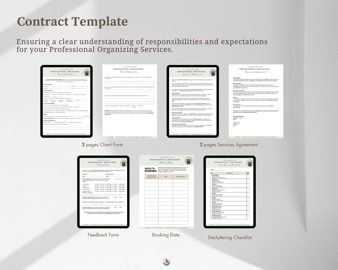 Professional Organizer Contract, Professional Organizer Forms ...