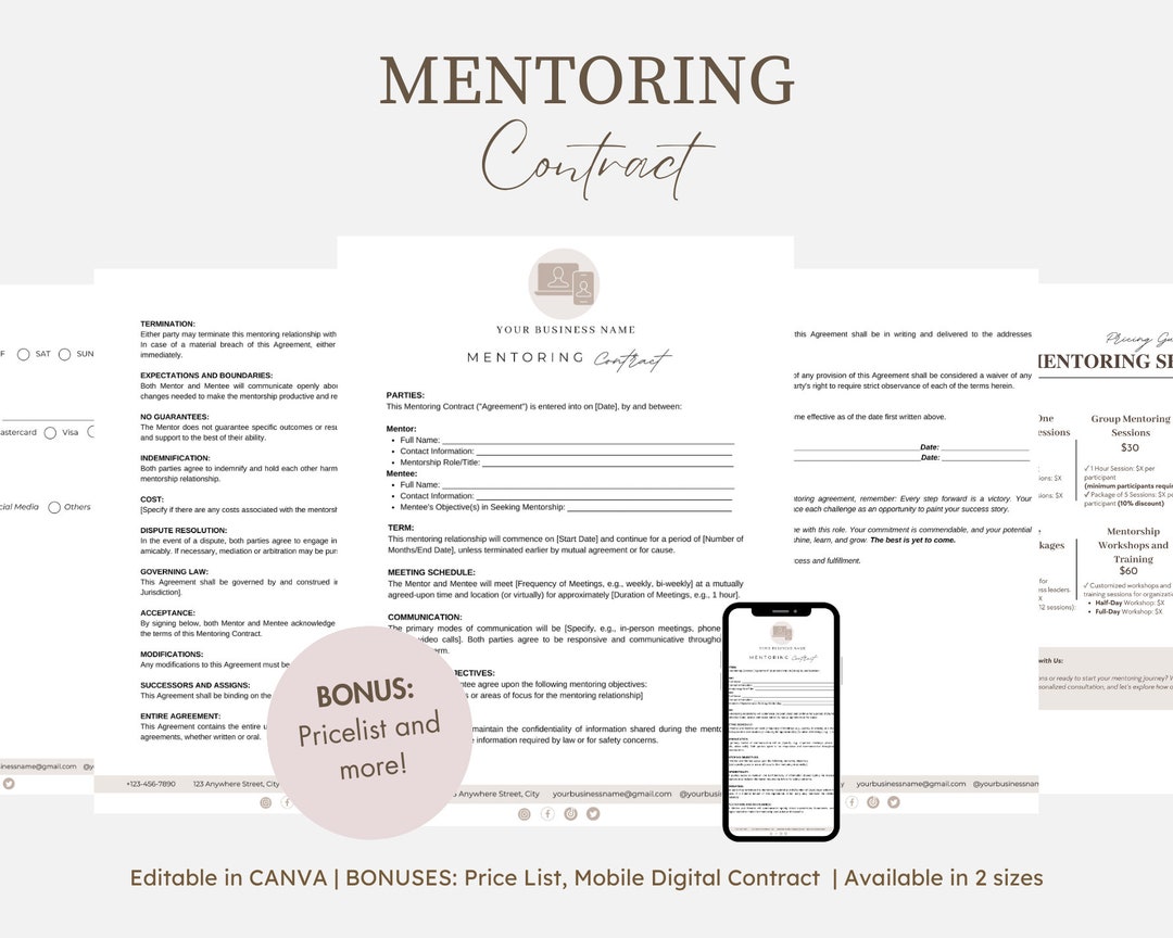 Mentor Contract, Mentorship Services Agreement, Mentoring Contract ...