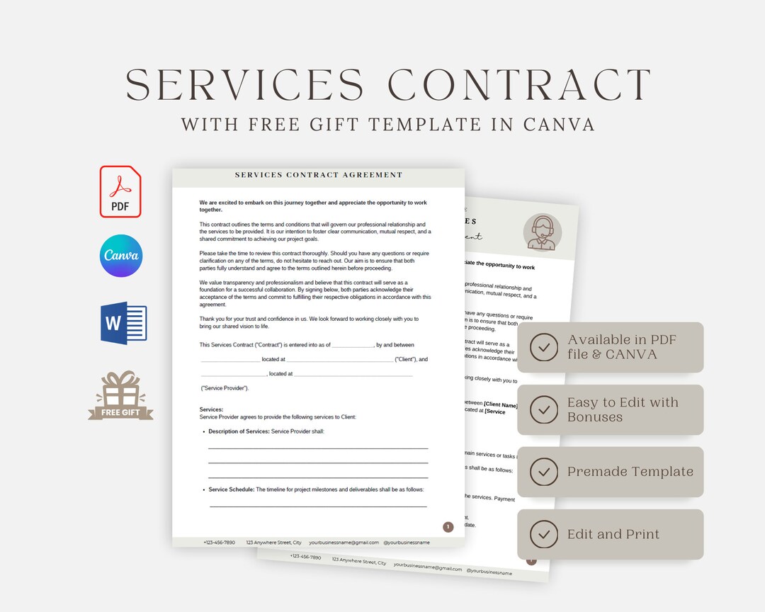 Services Contract Agreement Template, Service Contract Template, Scope ...