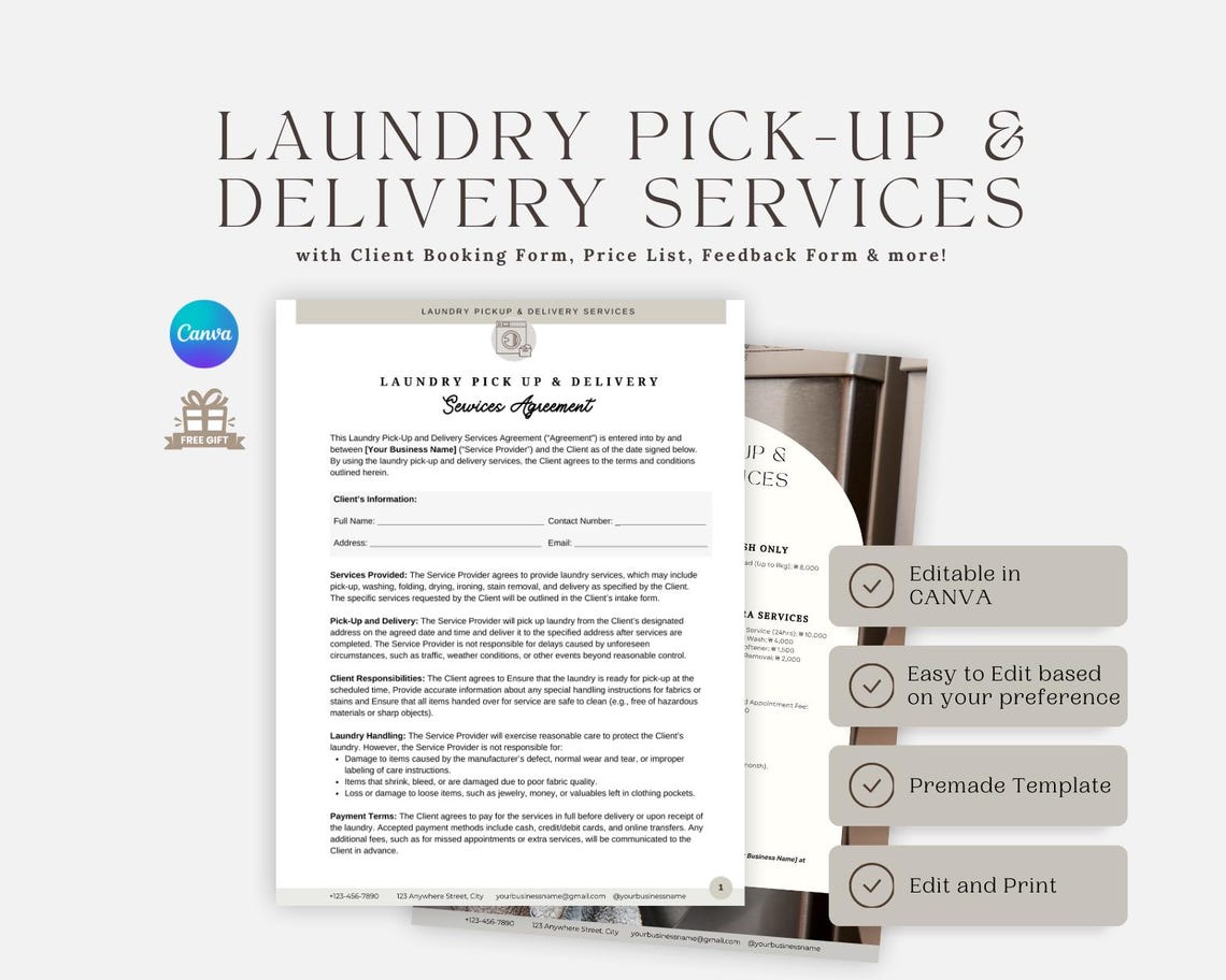Editable Laundry Pick up & Delivery Services Forms Templates, Pick and ...