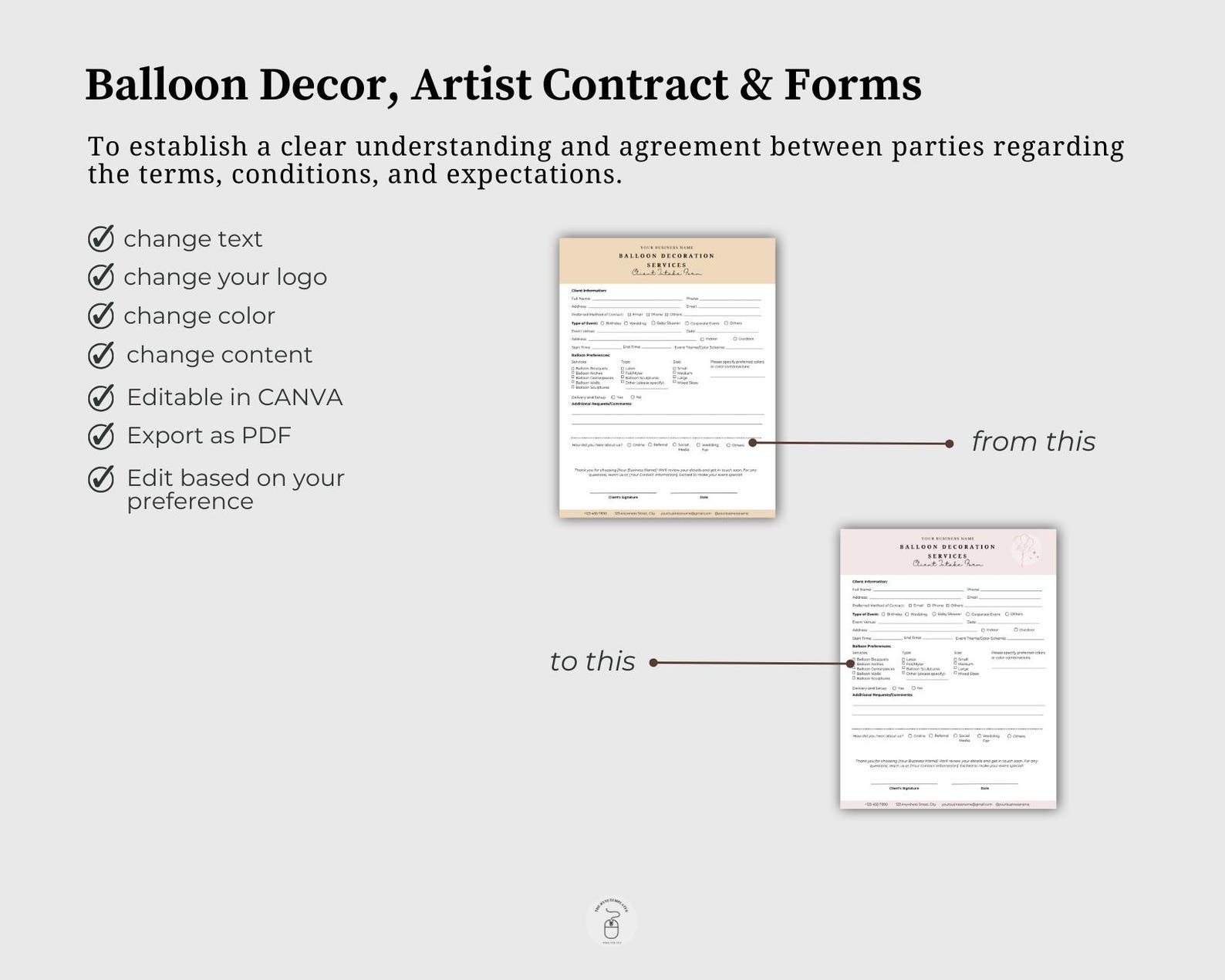 Editable Balloon Decor Contract Template, Balloon Artist Service ...
