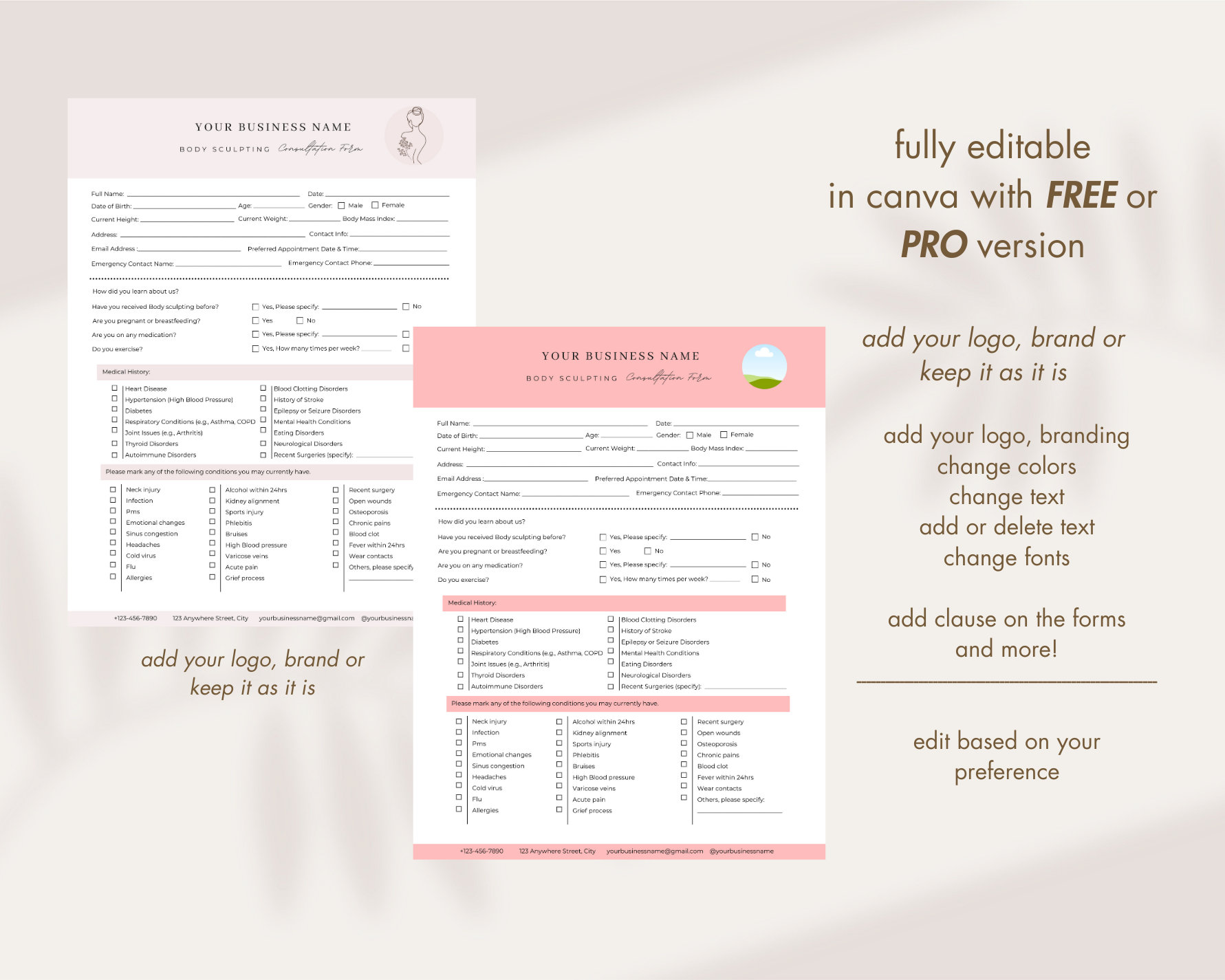 Esthetician Forms, Body Sculpting Forms, Body Shaping Forms, Med Spa ...