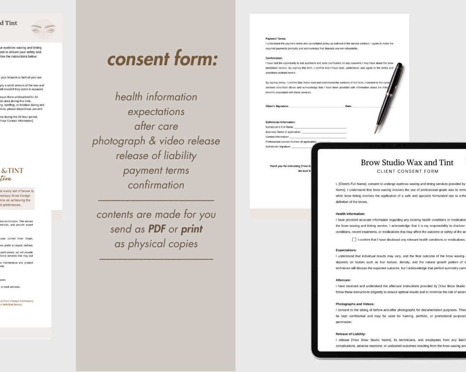 Esthetician Form, Brow Wax & Tint Client Forms Bundle - Editable ...