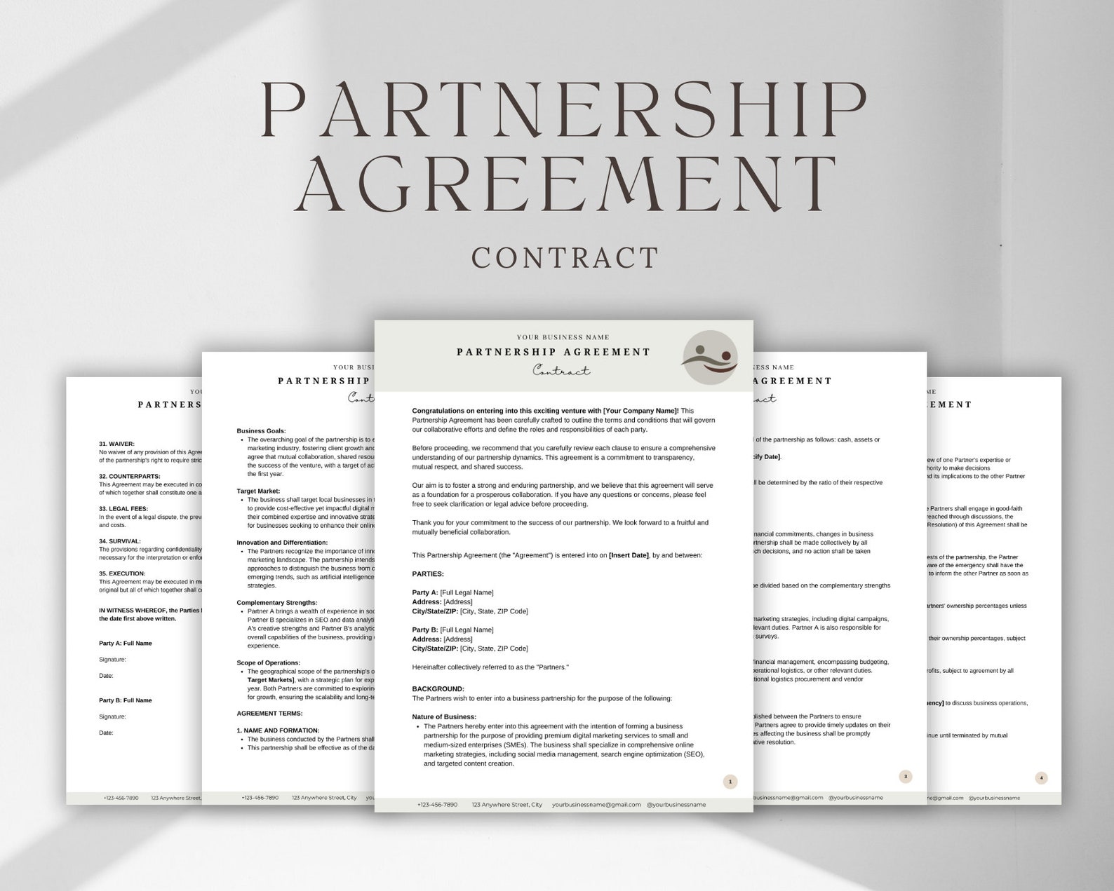 Partnership Agreement Contract Partnership Agreement Business ...