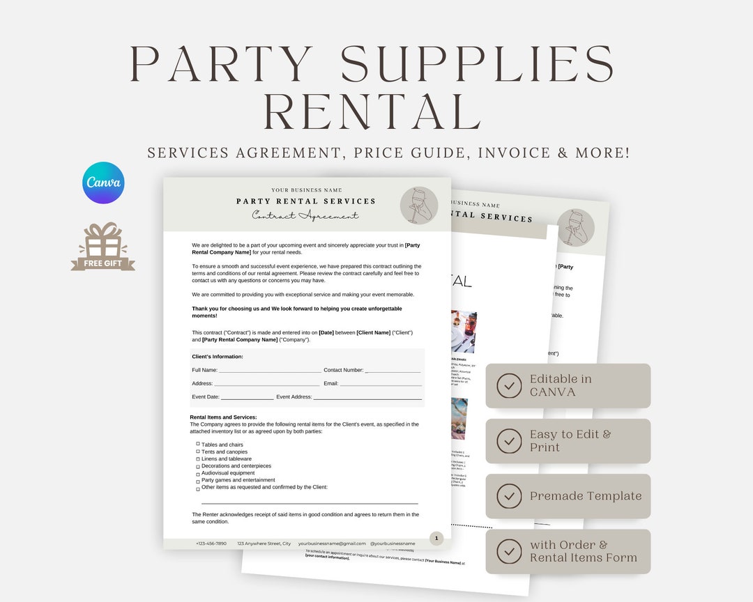 Party Rental Party Supplies Rental Contract Agreement Price, Event ...