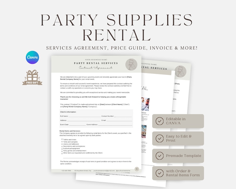 Party Rental Party Supplies Rental Contract Agreement Price, Event ...