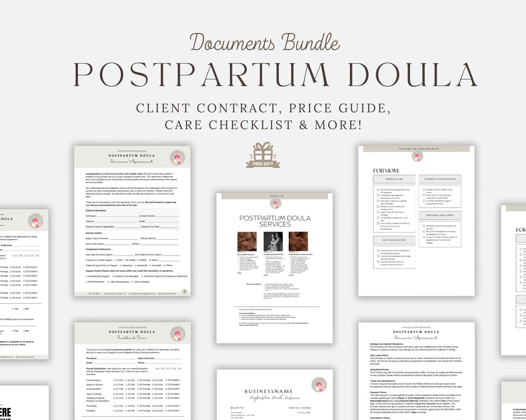Postpartum Doula Intake Contract Template Care Package, Doula Business ...
