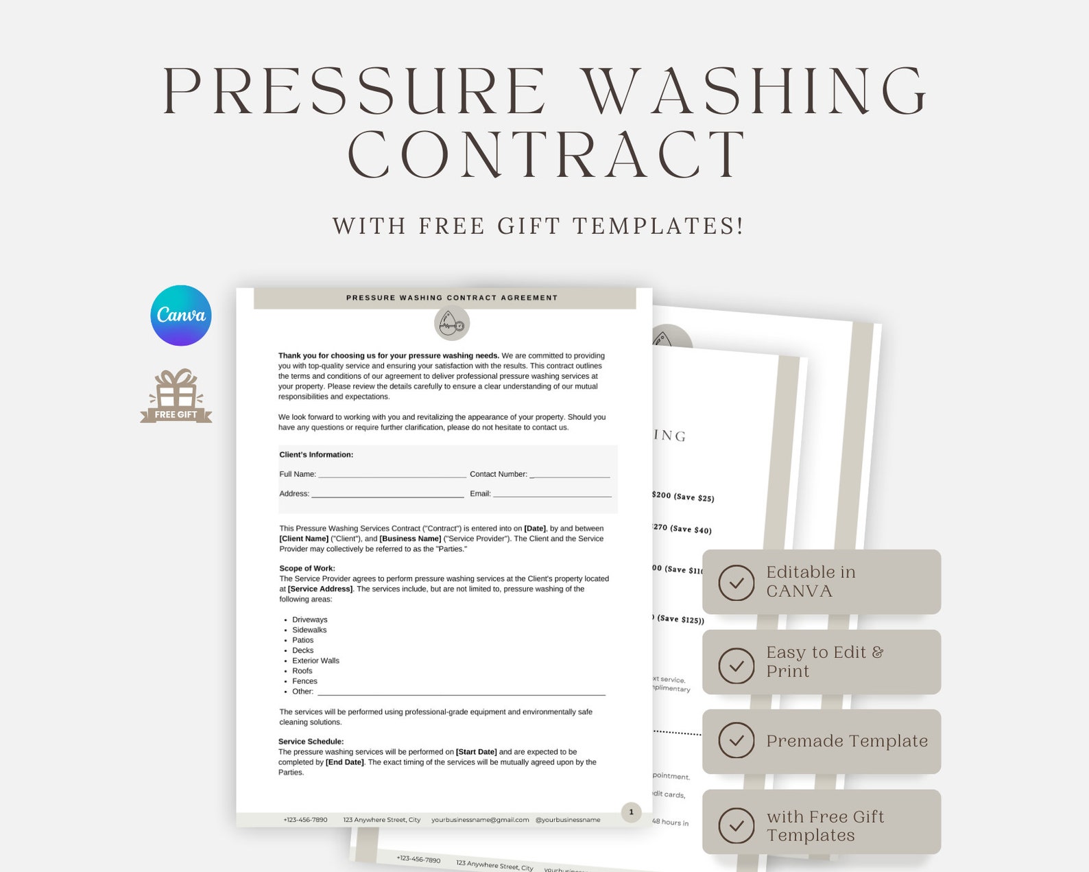 Pressure Washing Power Cleaning Agreement Contract Template, Business ...