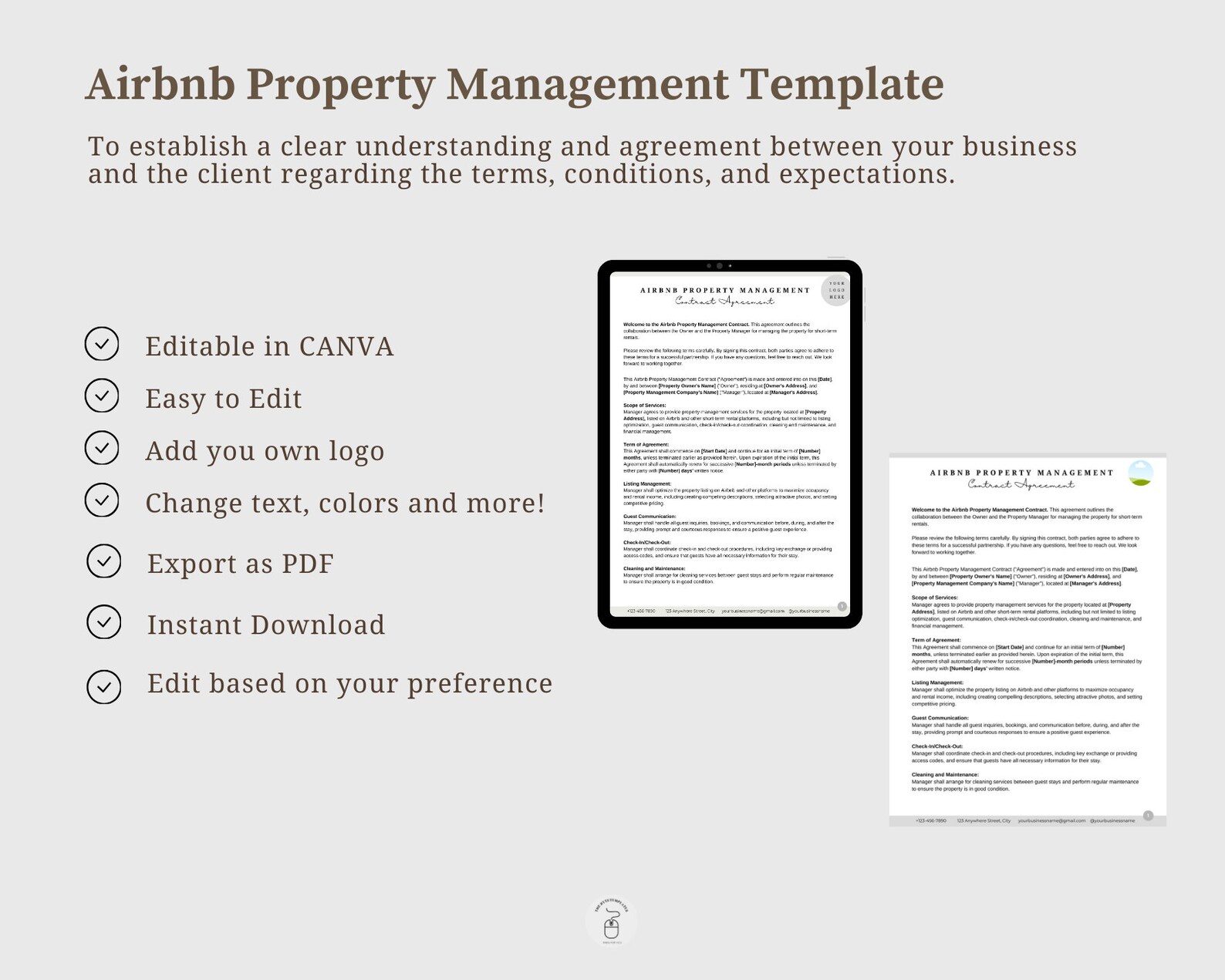 Airbnb Property Management Contract, Editable VRBO Short-term Rental ...