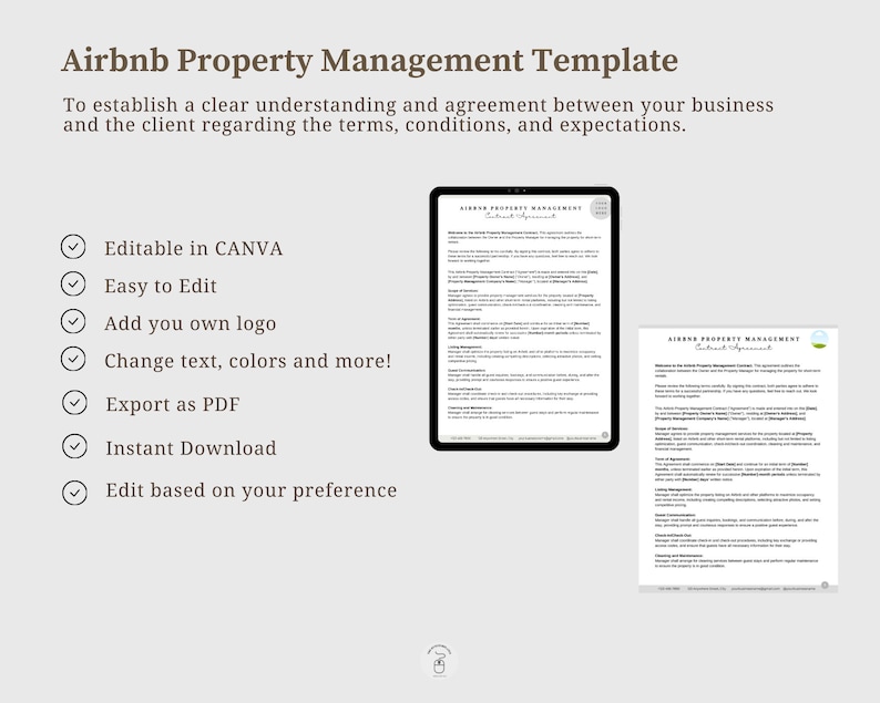 Airbnb Property Management Contract, Editable VRBO Short-term Rental ...