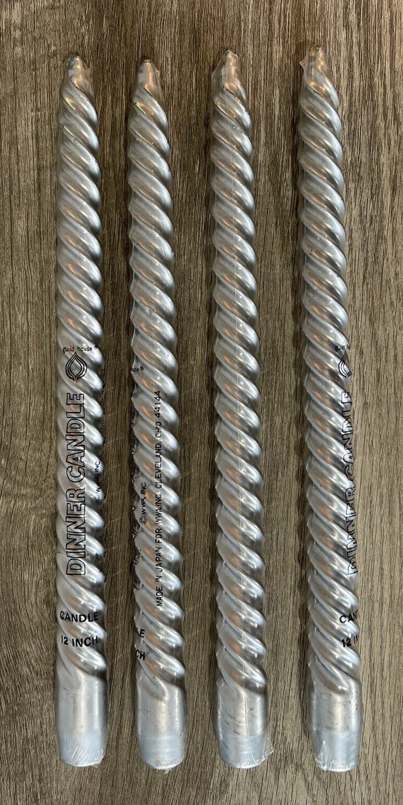 Vintage New Guild House Dinner Candles 12 Metallic Silver Spiral Taper ...