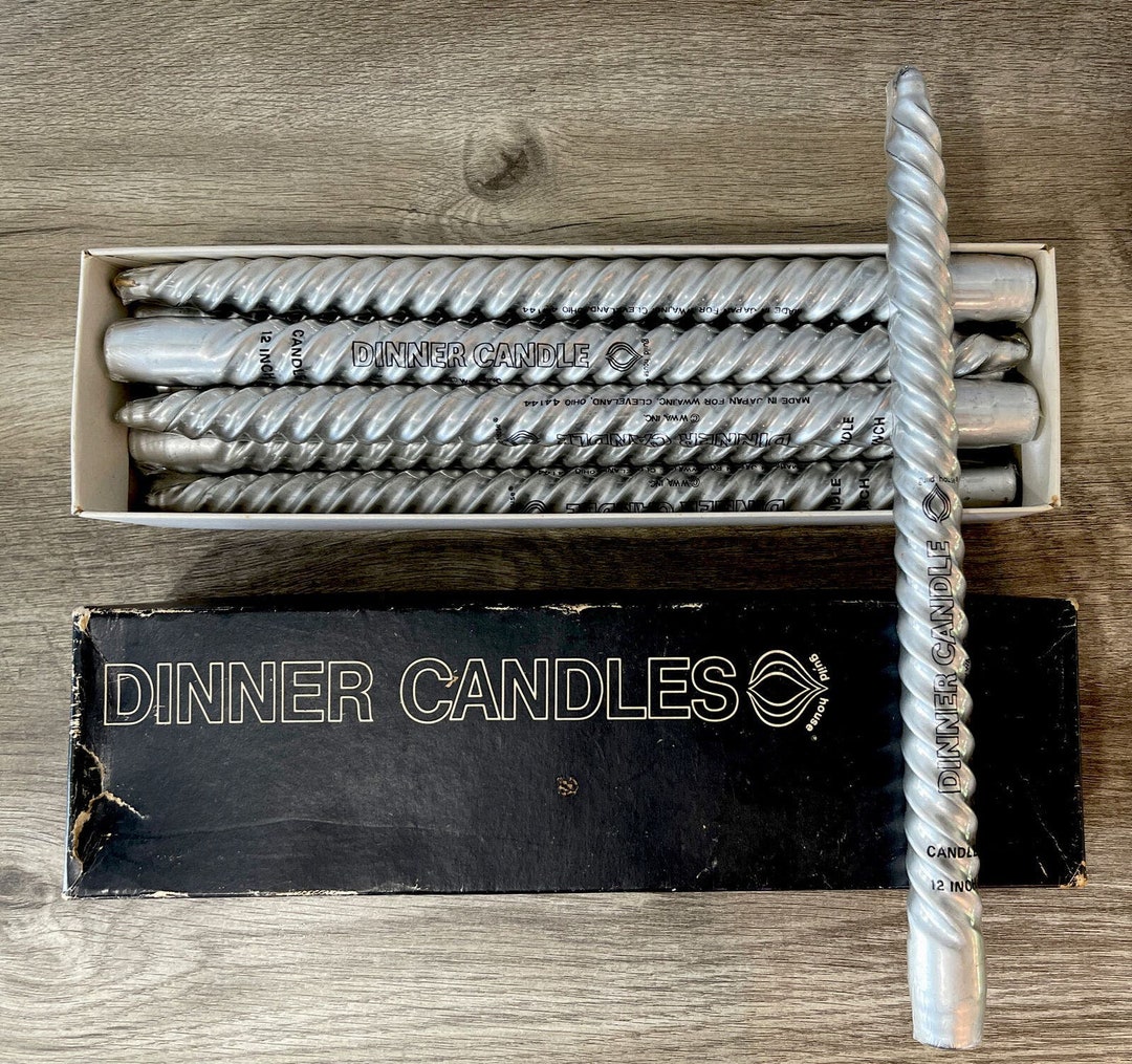 Vintage New Guild House Dinner Candles 12 Metallic Silver Spiral Taper ...