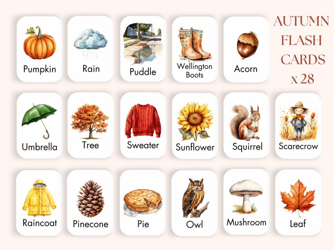 Fall Flashcards, Autumn Montessori Home School Flashcards, Fall Memory ...