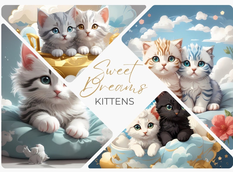 Sweet Dreams Kittens Digital Art Bundle | Heavenly Felines | Soft and ...