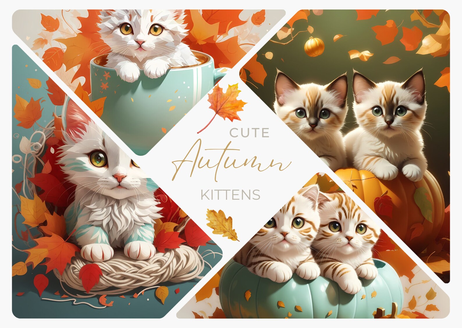 Cute Autumn Kitten Digital Art Bundle | Fall Cat Graphics | Autumn ...