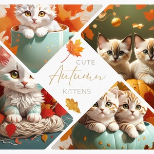 Cute Autumn Kitten Digital Art Bundle | Fall Cat Graphics | Autumn ...
