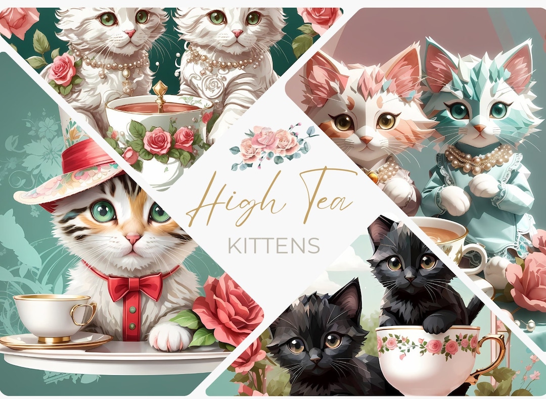 High Tea Kittens Digital Art Bundle | English Garden Cats | Elegant ...