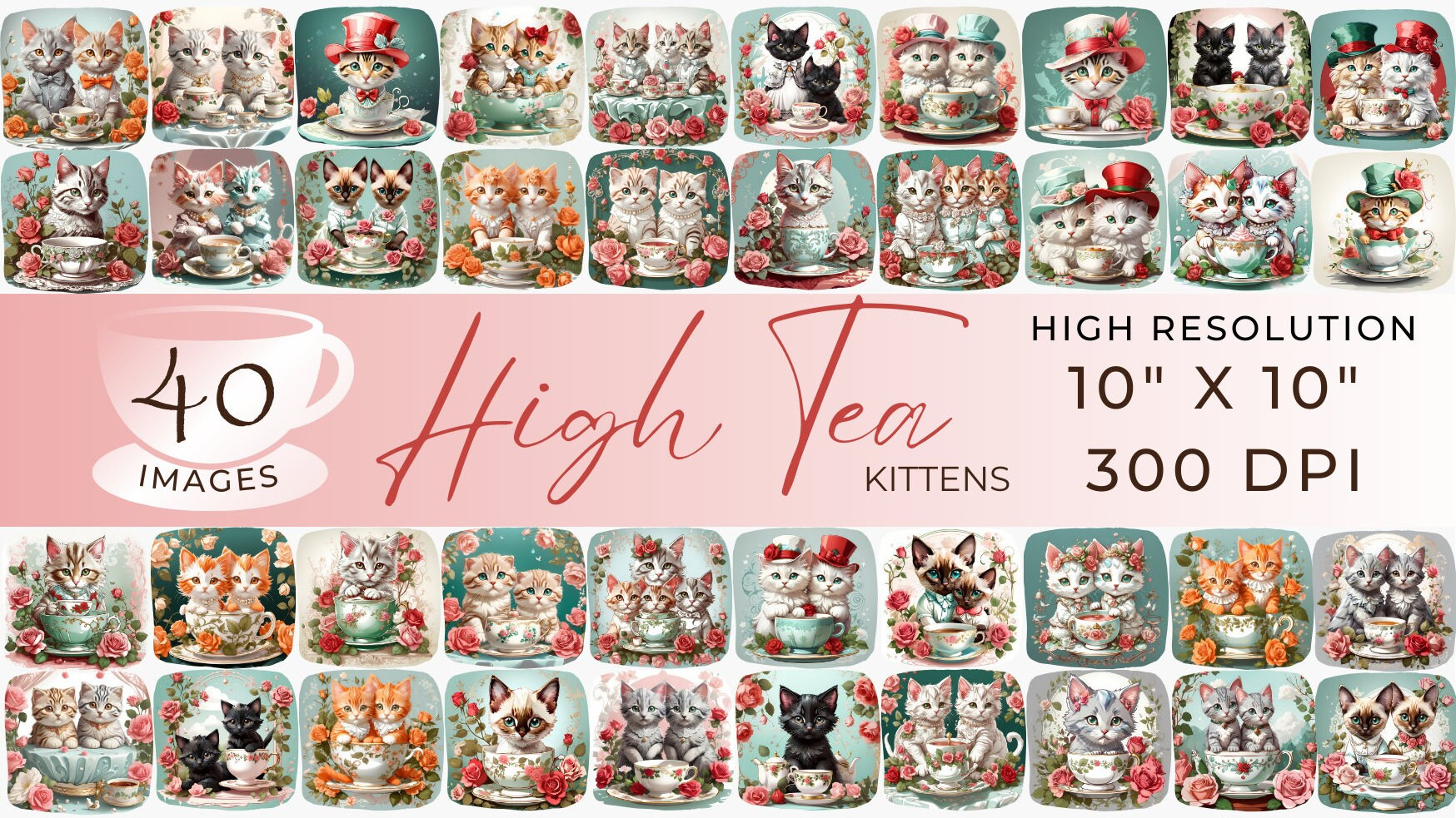 High Tea Kittens Digital Art Bundle | English Garden Cats | Elegant ...