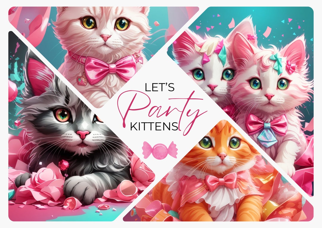 Cute Kittens | Pink Party | Kitten Party | Cat Illustration | Digital ...