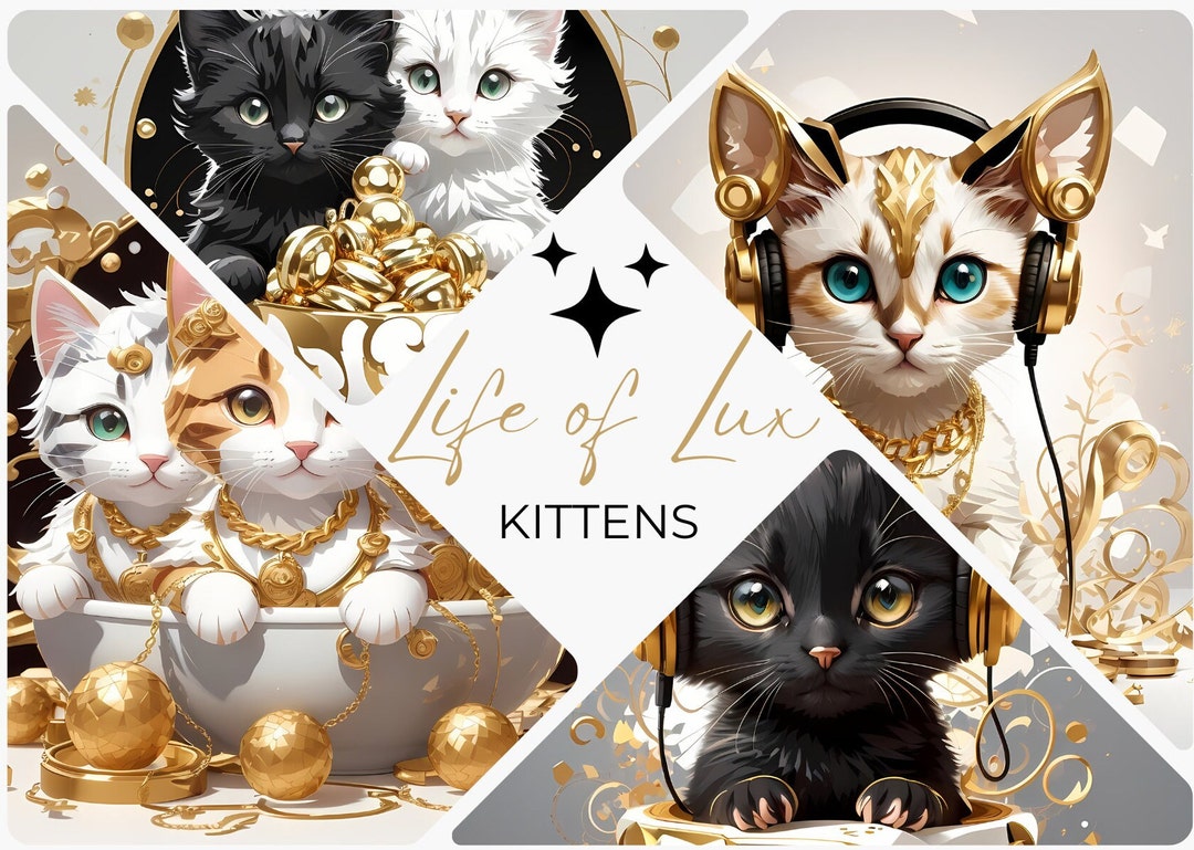 Luxurious Kittens Digital Art Bundle | Bling Cats With Gold Chains ...