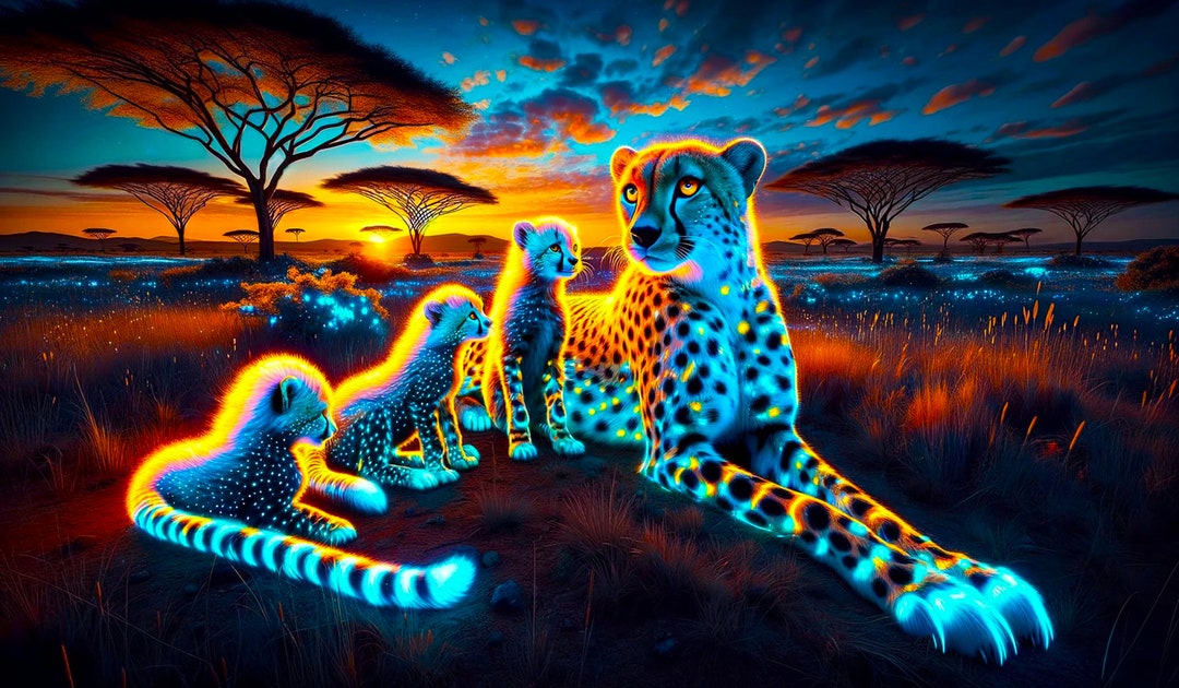 Neon Cheetah Familie Kunstwerk - Digitale Download, Kleurrijke Savanne Decor - Etsy