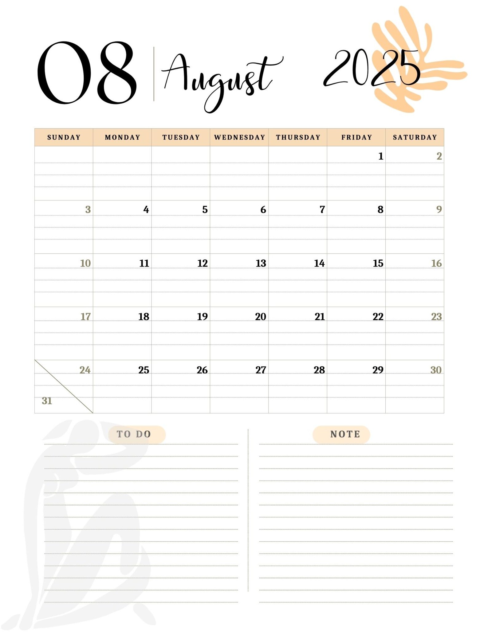 2025 Monthly Calendar, Printable Monthly Calendar, Minimalist Design ...