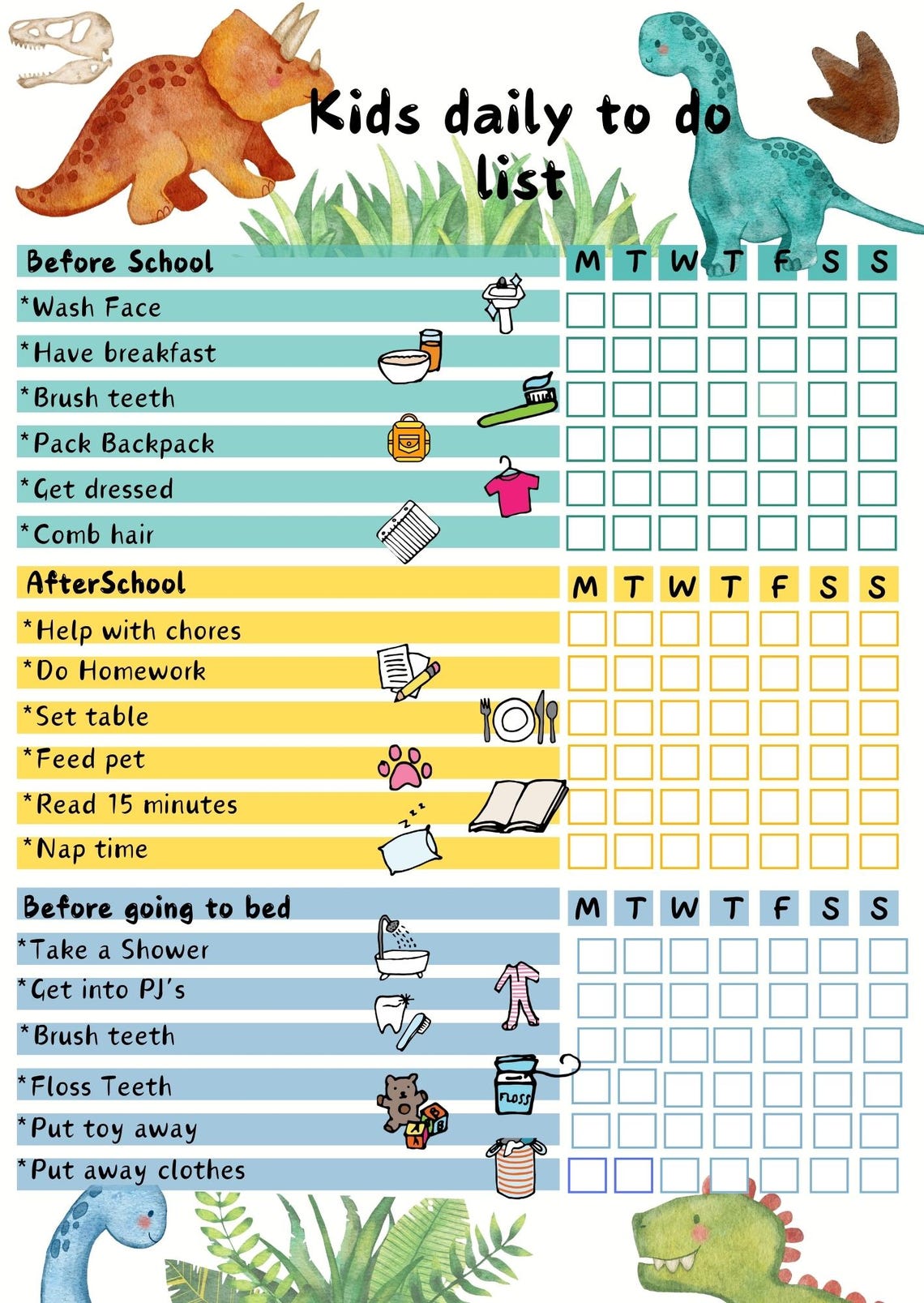 Dinosaur Editable Checklist | Kids Chore Chart | Chore Chart Printable ...