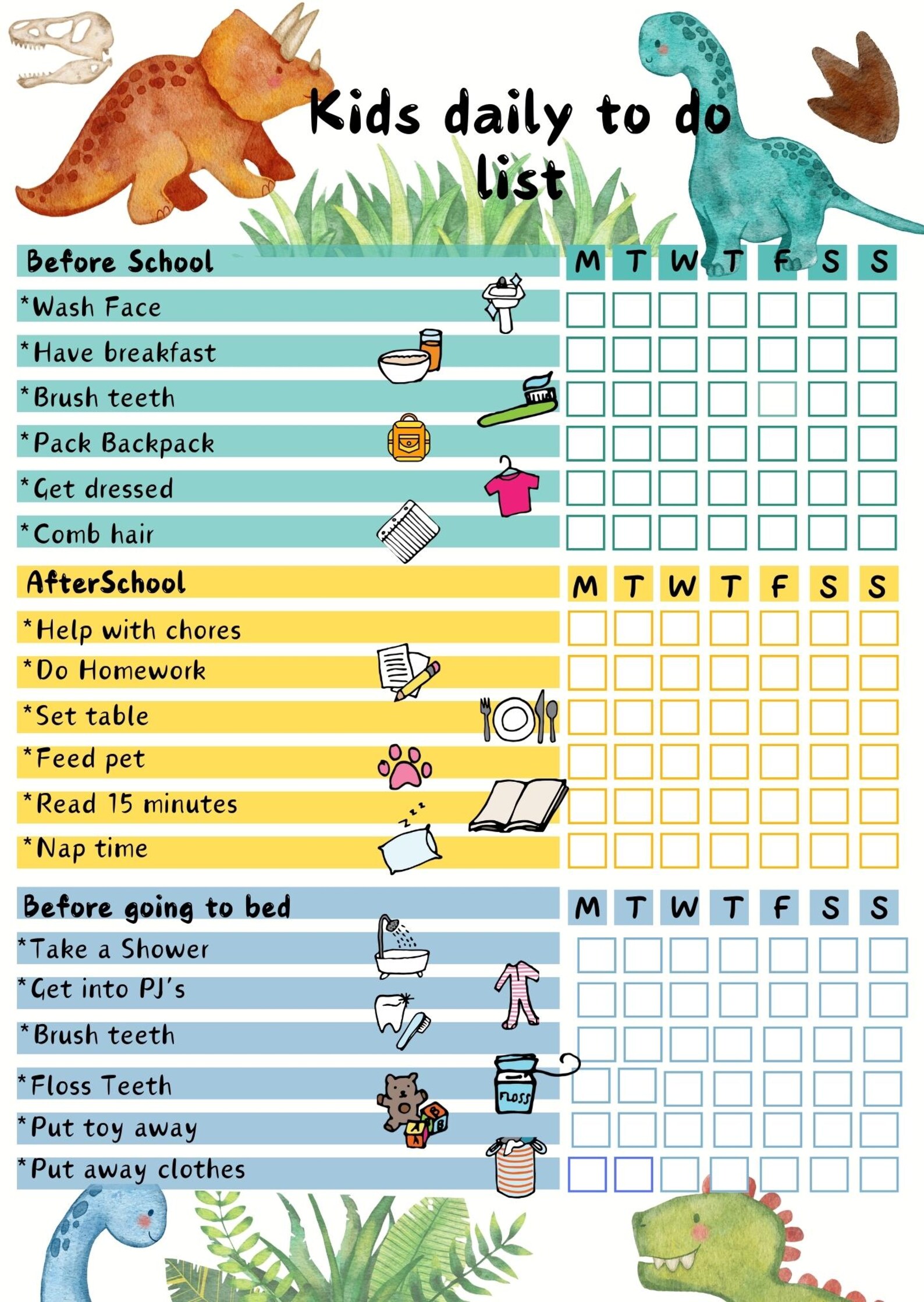 Dinosaur Editable Checklist | Kids Chore Chart | Chore Chart Printable ...