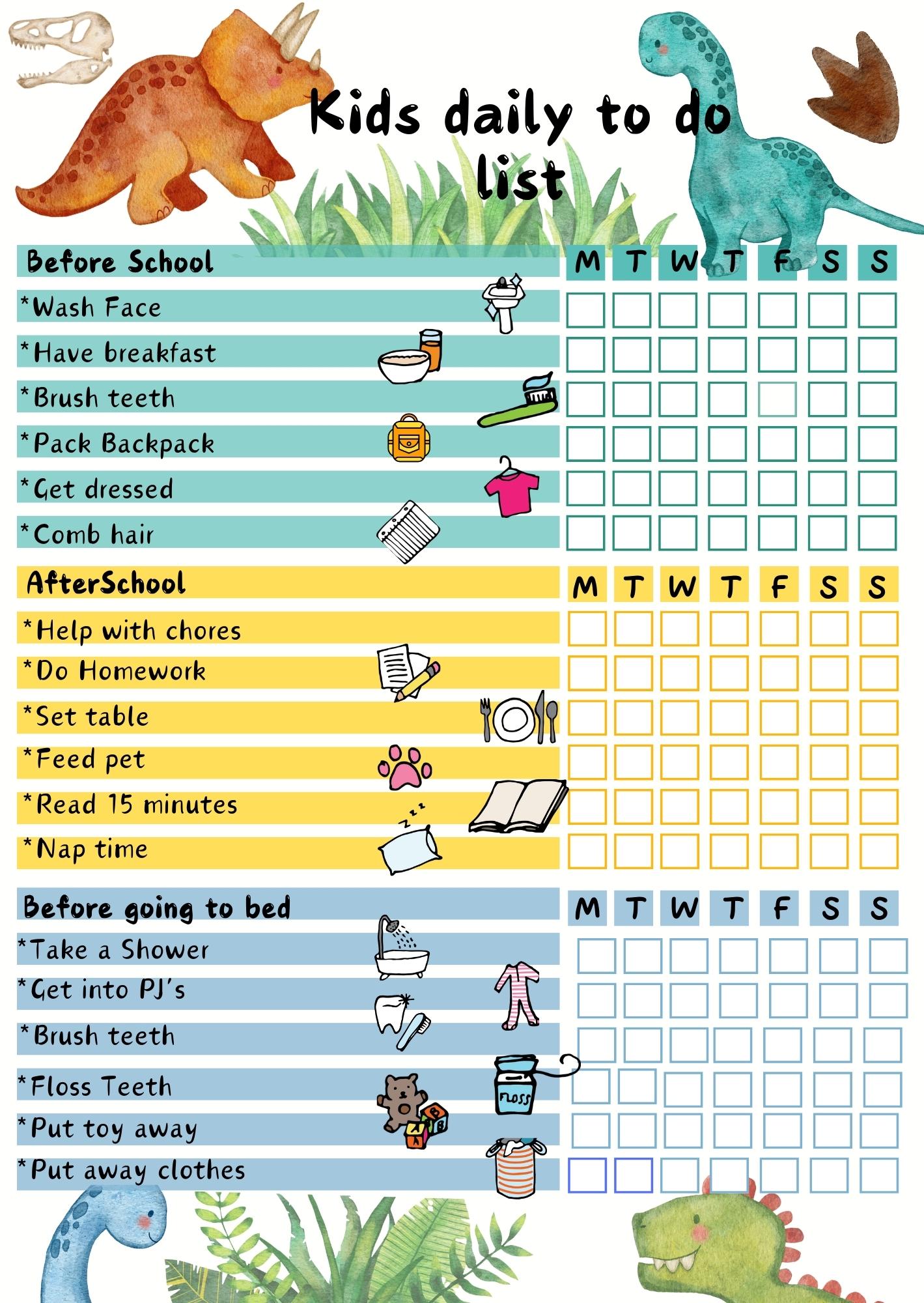 Dinosaur Editable Checklist | Kids Chore Chart | Chore Chart Printable ...