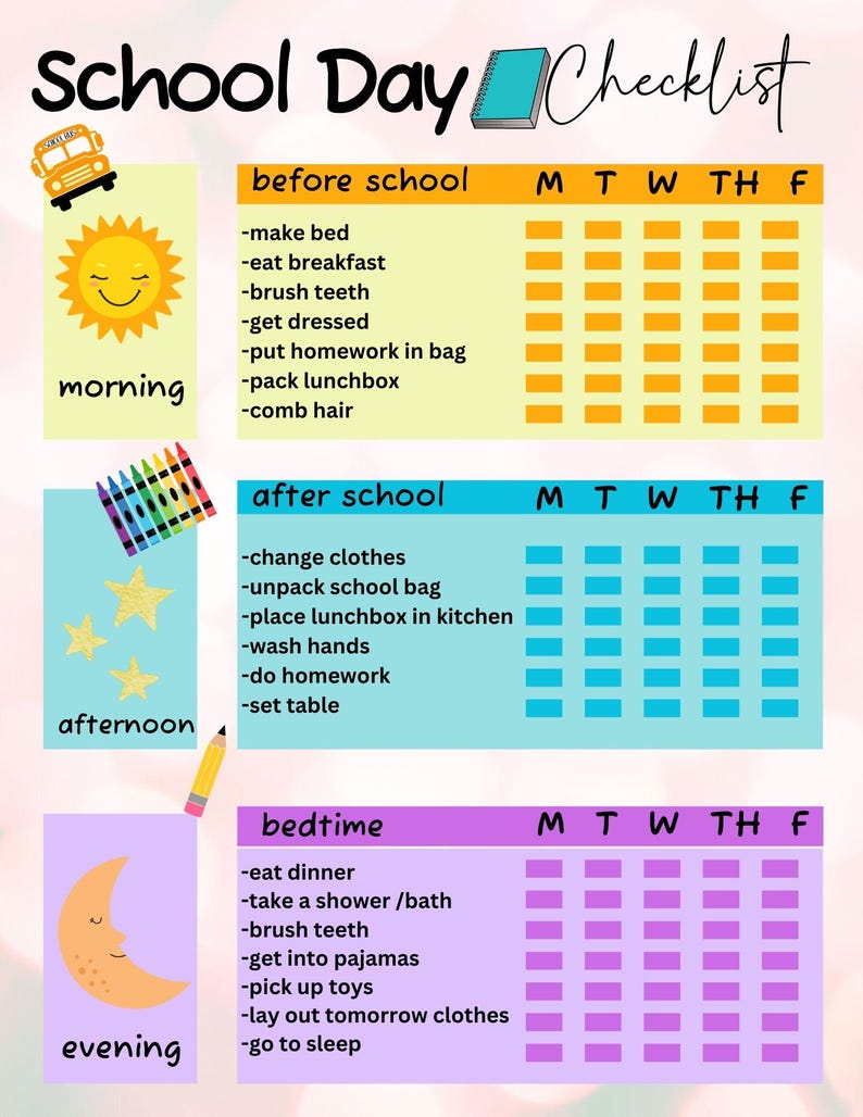 Editable School Day Checklist: Kids Responsibility Chart (digital ...