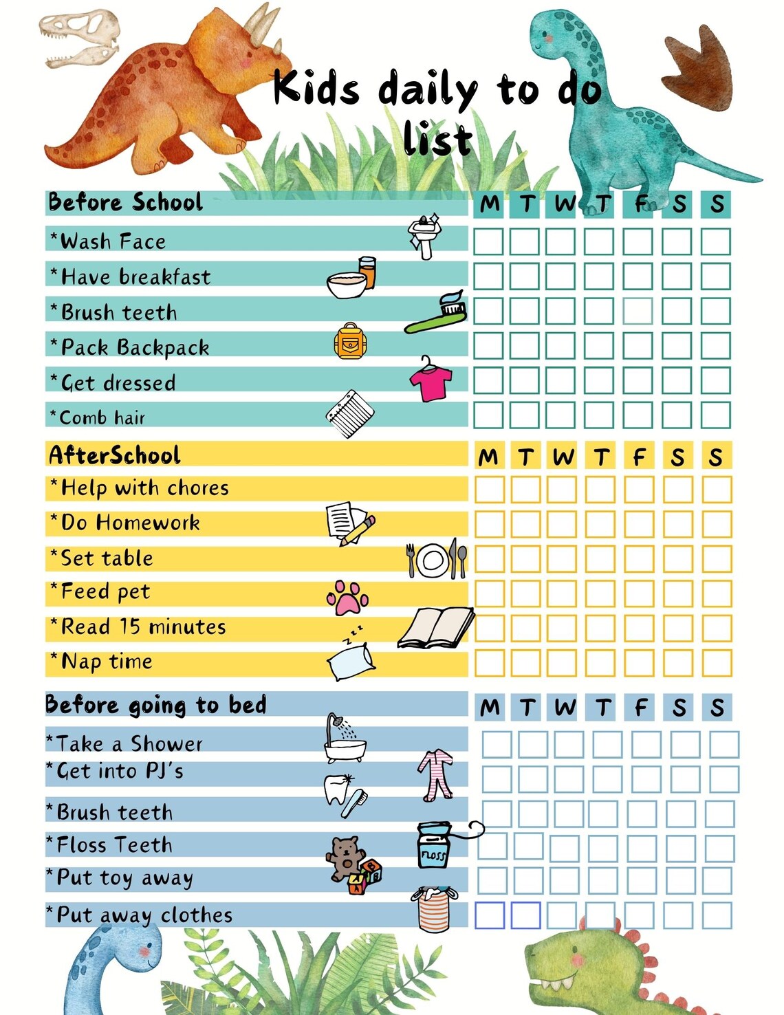 Dinosaur Editable Checklist | Kids Chore Chart | Chore Chart Printable ...