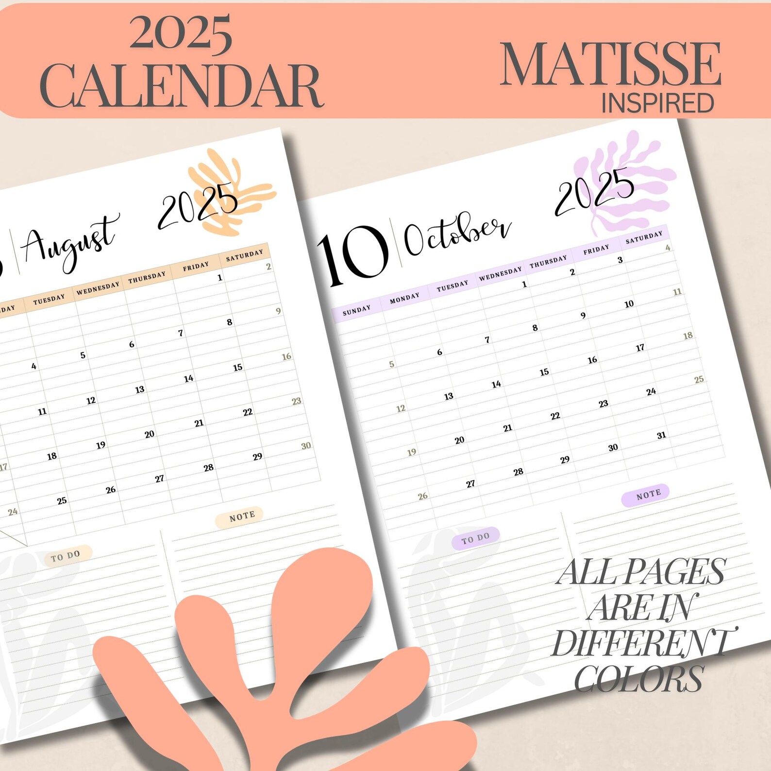 2025 Monthly Calendar, Printable Monthly Calendar, Minimalist Design ...