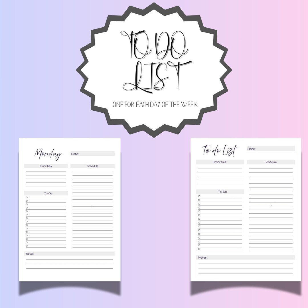To Do List, 7 Days Tracker Template, Daily Organizer Pdf Planner ...