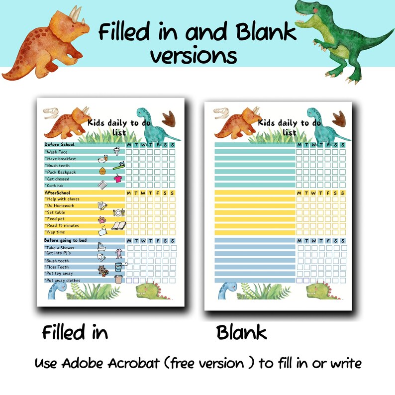 Dinosaur Editable Checklist | Kids Chore Chart | Chore Chart Printable ...