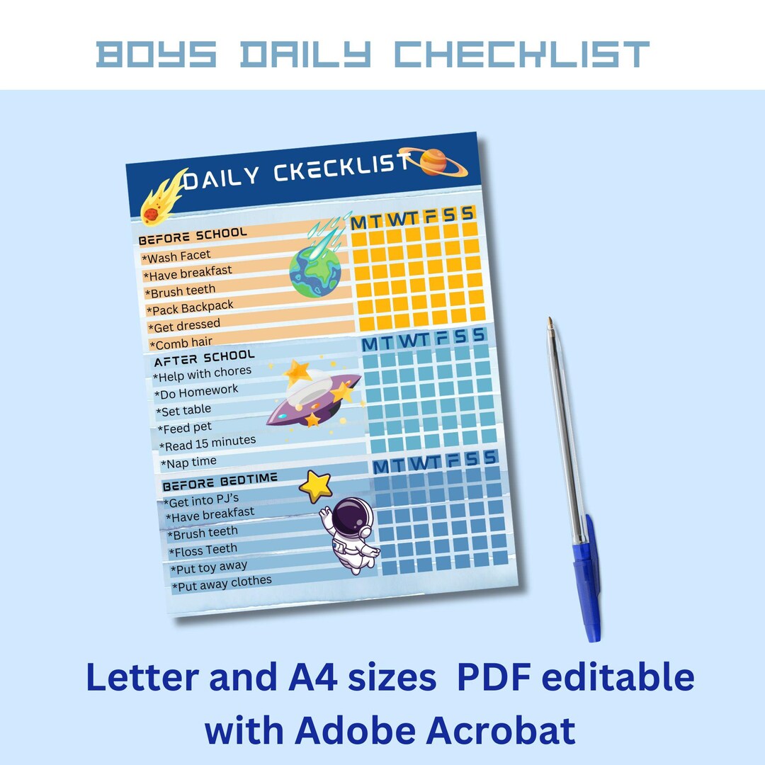 Boys Weekly Checklist, Chore Chart, Daily Check List, Before School ...